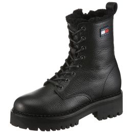 Tommy Jeans Damen Winterboots "TJW URBAN LACEUP BOOT WL", Gr. 36, schwarz, Leder, unifarben, Schuhe, Blockabsatz, Schn&uuml;rboots, Stiefelette mit