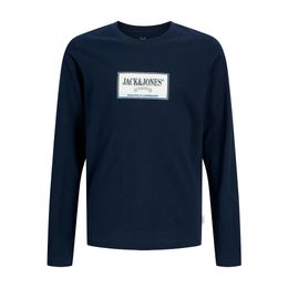 Jack & Jones Kinder Langarmshirt "JORFREDERIKSBERG GRAPHIC BOX TEE LS JNR", blau, Gr. 140, JACK & JONES JUNIOR, bedruckt, Single Jersey, Obermaterial: 100%