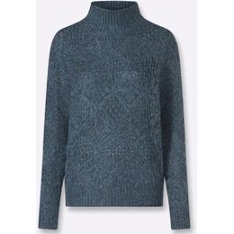 Inspirationen Damen Ajourpullover "Stehkragen-Pullover"rauchblau, meliert, Gr. 40, meliert, unifarben, 43% Polyester, 42% Polyacryl, 11% Polyamid, 4%