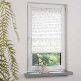 Liedeco Plissee &raquo;Klemmfix-Plissee verspannt, Druck Bl&auml;tter&laquo; blickdicht ohne Bohren verspannt Bedrucktes Plissee mit Blattmotiv wei&szlig; 130cm, zweiseitig 