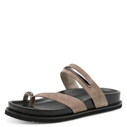 Tamaris Damen Dianette, Gr. 37, beige, Ziegenveloursleder, metallic, Schuhe, Sommerschuh, Pantolette, Zehentrenner mit Schmuckelementen