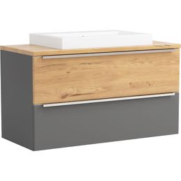Welltime Waschtisch &raquo;TRIENT, Softclose-Ausz&uuml;ge, Keramikbecken&laquo; matt onyx-grey/wildeiche, Keramikbecken grau B/H/T: 100cm x 63cm x 47cm