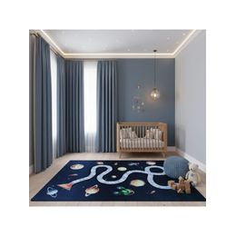 KADIMA DESIGN Kinderteppich Waschbar Weltraum TRAUN Strapazierf&auml;hig OEKO-TEX | Gr.: 80 x 120 cm