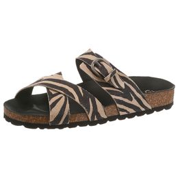 VERBENAS Damen Pantolette "RUBI ZEBRA", Gr. 36, beige, Veloursleder, Schuhe, Sommerschuh, Strandschuh, Hausschuh mit verstellbarer Schnalle