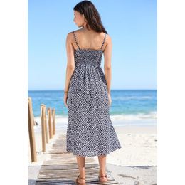 Lascana Sommerkleid 'aus Leinenmix mit Zierknopfleiste mit P&uuml;nktchendruck' mehrfarbig Gr. 34 f&uuml;r Damen. V-Ausschnitt und Kunststoffkn&ouml;pfe. 