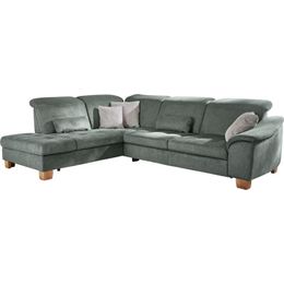 Die PlanBar Ecksofa &raquo;PP-LA23145 L-Form&laquo; inkl. Kopfpolsterverstellung, Federkernpolsterung gr&uuml;n 100% recyceltes Polyester B/H/T: 299cm x 88cm x 243cm, 