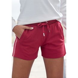 H.I.S. H.I.S Damen Shorts, Gr. 36, rot, Interlock, Obermaterial: 60% Baumwolle, 40% Polyester, unifarben, Basic, Hosen, mit seitlichen Streifen, Loungewear