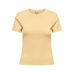 Only Damen T-Shirt "ONLRILEY S/S TOPJRS", beige, Gr. XS, unifarben, Jersey, Obermaterial: 96% Baumwolle, 4% Elasthan, Shirts, Baumwollmischung