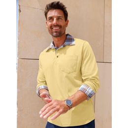 Herren Poloshirt "Langarm-Poloshirt", gelb, Gr. 64, gemustert, kariert, unifarben, 100% Baumwolle, Shirts