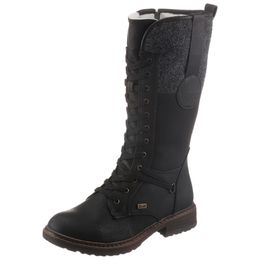 Rieker Damen Schn&uuml;rstiefel, Gr. 39, schwarz, Filz, Nubuklederimitat, unifarben, Basic, Schuhe, Winterstiefel, Blockabsatz, Warmfutter, mit