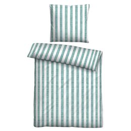 Bettw&auml;sche Biberna, gr&uuml;n, Seersucker, 100% Baumwolle, Bettw&auml;sche