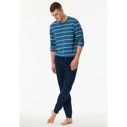 Schiesser Herren Schlafanzug "Casual Nightwear", Gr. 50, blau, Single Jersey, Obermaterial: 100% Baumwolle, Homewear-Sets, Knopfleiste, Bindeband,
