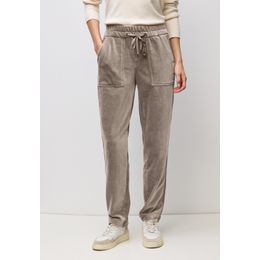 Street One Damen Stoffhose, beige, Gr. 36, unifarben, Web, 60% Baumwolle, 38% Polyester, 2% Elasthan, Hosen, Elastikbund mit Tunnelzug