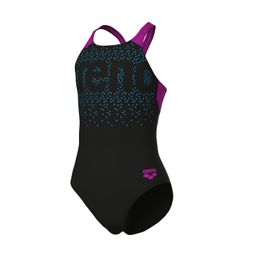 arena M&auml;dchen Badeanzug "G arena PAINTERLY SWIMSUIT V BACK", schwarz, Gr. 152, Obermaterial: 80% Polyamid, 20% Elasthan, Badeanz&uuml;ge, mit UV-Schutz