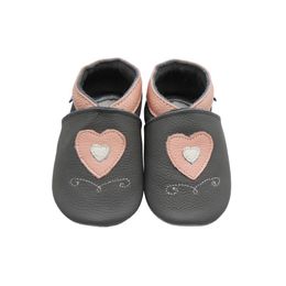 YIHAKIDS Baby Leder Lauflernschuhe Weiche Lederpuschen Rutschfest"Liebe" in Grau | Gr.: 23/24