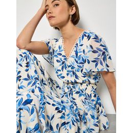 Apricot Damen Maxikleid "Maxikleid aus Chiffon mit Wasserfarben-Bl&auml;ttern und Stufen", blau, Gr. 34, gewebt, Obermaterial: 100% Polyester PES.,