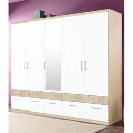 Priess Kleiderschrank wei&szlig; Holzwerkstoff B/H/T: 230cm x 193cm x 56cm, T&uuml;ren: 5 Stk.