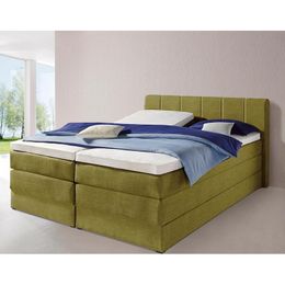 Hapo Boxspringbett mit Bettkasten gr&uuml;n Kopfteil, seitliche Unterbox und Obermatratze sind mit pflegeleichtem Feinstrukturstoff in Leinenoptik (100% 