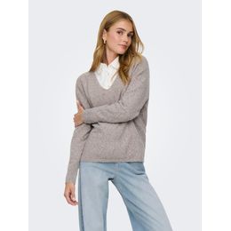 ONLY Damen V-Ausschnitt-Pullover "ONLRICA LIFE L/S V-NECK PULLO KNT NOOS", beige, Gr. XS, meliert, Strick, Obermaterial: 93% Polyester, 4% Nylon, 3%