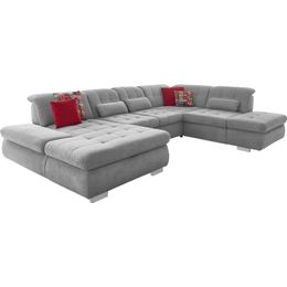 Wohnlandschaft DIE PLANBAR, B:382cm H:84cm T:260cm, silber, 100% Polyester, Sofas, "MP-IN17004 U-Form, Breite 382 cm, mit Federkern-Polsterung",