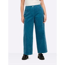 sheego Damen Cordhose, blau, Gr. 46, unifarben, 98% Baumwolle, 2% Elasthan, Hosen