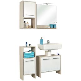 Badm&ouml;bel-Set &raquo;Quickset 350 4-teilig, mit Waschbeckenunterschrank und LED-Spiegel&laquo; Set, 4 Stk. tlg. beige Holzwerkstoff B/H/T: 95cmcm x 200cmcm x 