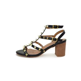 FINDLAY Damen Sandale "BENTA", Gr. 39, schwarz, Lederimitat, Schuhe, mit goldenen Nieten und Blockabsatz