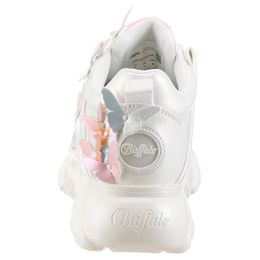 Buffalo Damen Plateausneaker, Gr. 38wei&szlig;, multicolour, Lederimitat, bestickt, gl&auml;nzend, Schuhe, Freizeitschuh, Schn&uuml;rer, Ugly Sneaker mit Bestickungen