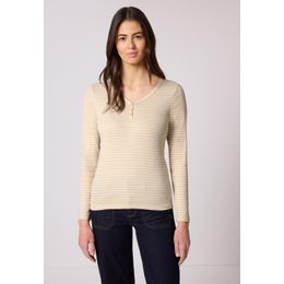 Street One Damen Langarmshirt, beige, Gr. 40, gestreift, Web, 96% Baumwolle, 4% Elasthan, Shirts, im soften Baumwoll-Mix