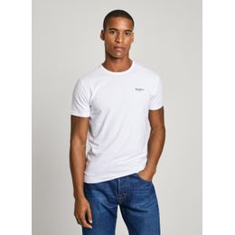 Pepe Jeans Herren Rundhalsshirt, wei&szlig;, Basic, Gr. L, unifarben, Jersey, Obermaterial: 95% Baumwolle, 5% Elasthan, Shirts
