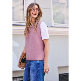 Damen Pullunder, rosa, Gr. 42, STREET ONE STUDIO, unifarben, Web, 86% Polyamid, 14% Baumwolle, Pullover, mit Federgarn
