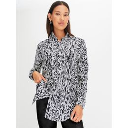 Inspirationen Damen Langarmbluse, schwarz-wei&szlig;, Gr. 38, gemustert, 100% Polyester, Blusen
