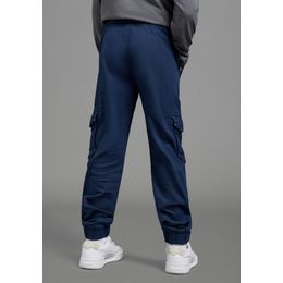 Kidsworld M&auml;dchen Cargohose "bequeme Schlupfform mit Stretch", blau, Basic, Gr. 152, unifarben, Web, Obermaterial: 98% Baumwolle, 2% Elasthan, Hosen,