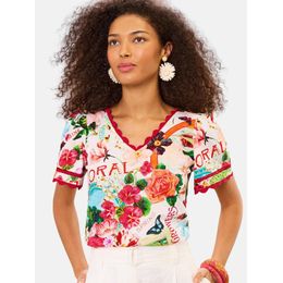 love & roses Shirt female size L Cream / Azure / Lobster / Red