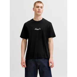 Jack & Jones JACK & JONES Herren T-Shirt "JORCASSIS PHOTO BACK TEE SS CREW NECK"schwarz, Gr. M, bedruckt, Jersey, Obermaterial: 100% Baumwolle, Shirts, mit Print