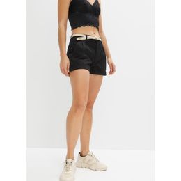 bonprix Damen Shorts, schwarz, Gr. 52, Obermaterial: 98% Baumwolle, 2% Elasthan, Hosen, aus Baumwolle und Elasthan, Regular Fit, mit umgeschlagenem