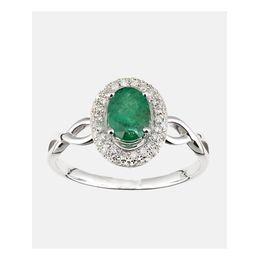 Diamant L'&eacute;ternel Ring aus 375 Wei&szlig;gold mit Diamant mit Smaragd | Gr.: 52