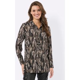 Inspirationen Damen Longblusedunkeltaupe, schwarz, bedruckt, Gr. 44, gemustert, mehrfarbig, 100% Viskose, Blusen