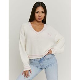 Tally Weijl Damen Strickpullover "SPUACKARIBOU", wei&szlig;, Gr. L, unifarben mit Farbeinsatz, Strick, Obermaterial: 100% Polyacryl, Pullover, Kunstfaser,