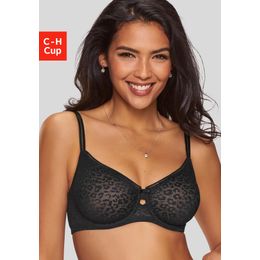 Damen Minimizer-BH, NUANCE BY LASCANA, Gr. 95, schwarz, Spitze, Obermaterial: 88% Polyamid, 12% Elasthan, BHs, mit B&uuml;gel, im angesagten Leo-Look &ndash;