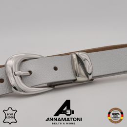 AnnaMatoni Damen Lederg&uuml;rtel "AnnaMatoni AnnaMatoni Damen Lederg&uuml;rtel 2,5 cm breit mit"silber 888, Gr. 80, 100% Leder, G&uuml;rtel