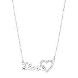 Amor Damen Kette mit Anh&auml;nger &raquo;Schriftzug "Love" mit Herzmotiv&laquo; mit Zirkonia (synth.) bunt Silber 925 (Sterlingsilber), L: 42