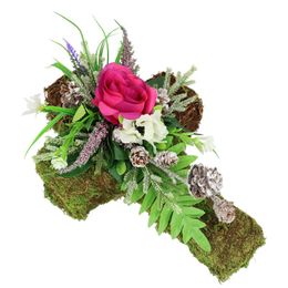 OTTO home Kunstblume &raquo;Kunstblumen-Gesteck 'Rose' auf Pflanz-Kreuz&laquo; Florales Dekogesteck in Kreuzform mit Rosenbl&uuml;te B/H/L: 32cm x 15cm x 23cm