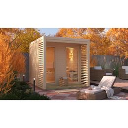 Karibu Saunahaus &raquo;&raquo;Armin 2&laquo; naturbelassen&laquo; in verschiedenen Ausf&uuml;hrungen erh&auml;ltlich, Ofen 9 KW externe Strg easy beige ohne Ofen, ohne Steuerung, (ohne Ofen)