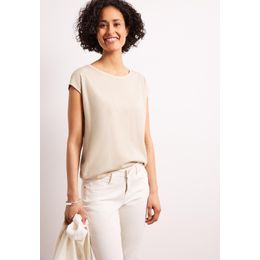 Street One Damen T-Shirt, beige, Gr. 46, unifarben, Web, 50% Modal, 50% Baumwolle, Shirts, mit U-Boot-Ausschnitt