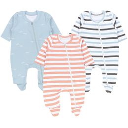 TUPTAM Jungen Schlafanzug "Schlafstrampler Baby Unisex Schlafstrampler mit Fu&szlig; 3er Pack", Gr. 56, grau, Obermaterial: 100% Baumwolle CO.,