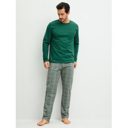 Calida Damen Schlafanzug "Relax Imprint 2", Gr. Lforest gr&uuml;n, Single Jersey, Obermaterial: 100% Baumwolle, Homewear-Sets, Langarm-Shirt & Hose mit