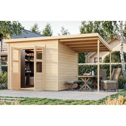Konifera Gartenhaus &raquo;Akamaru 6&laquo; inkl. Anbaudach beige Massivholz ohne Fu&szlig;boden, ohne Dacheindeckung