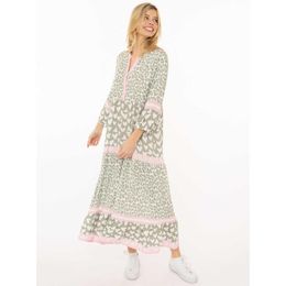 Zwillingsherz Damen Maxikleid &raquo;"Leo Love"&laquo; Ohne Taschen Mustermix: Leo und Herzen, Knopfleiste und 3/4 Arm gr&uuml;n S/M, N-Gr