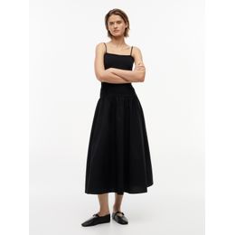 Tommy Jeans Damen Tr&auml;gerkleid "TJW SMOCK FABRIC MIX MAXI DRESS", schwarz, Gr. M, unifarben, Web, Obermaterial: 100% Baumwolle, Kleider, Baumwolle,